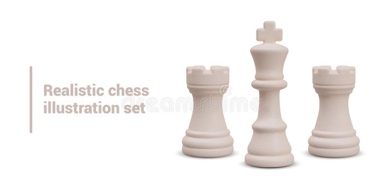 Realistic Chess King and Two Rooks. White Game Pieces. Set for Various ...