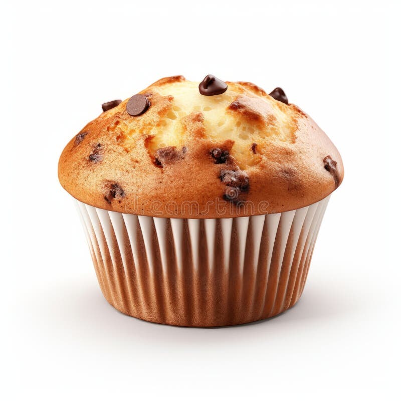 Realistic Chocolate Chip Muffin on White Background Stock Illustration ...