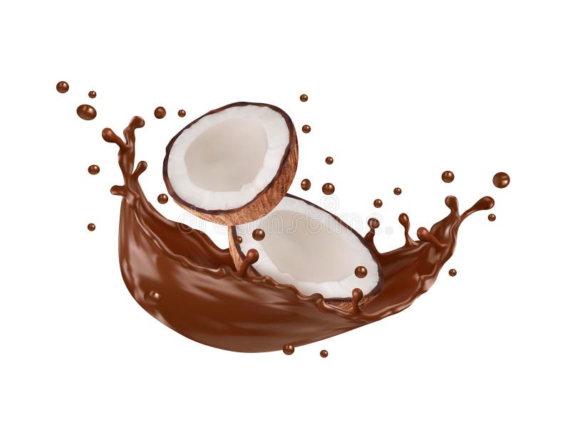 Realistic Chocolate Milk Wave Splash and Coconut Stock Illustration ...