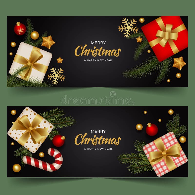 Realistic Christmas Horizontal Banners Set Abstract Design Vector ...