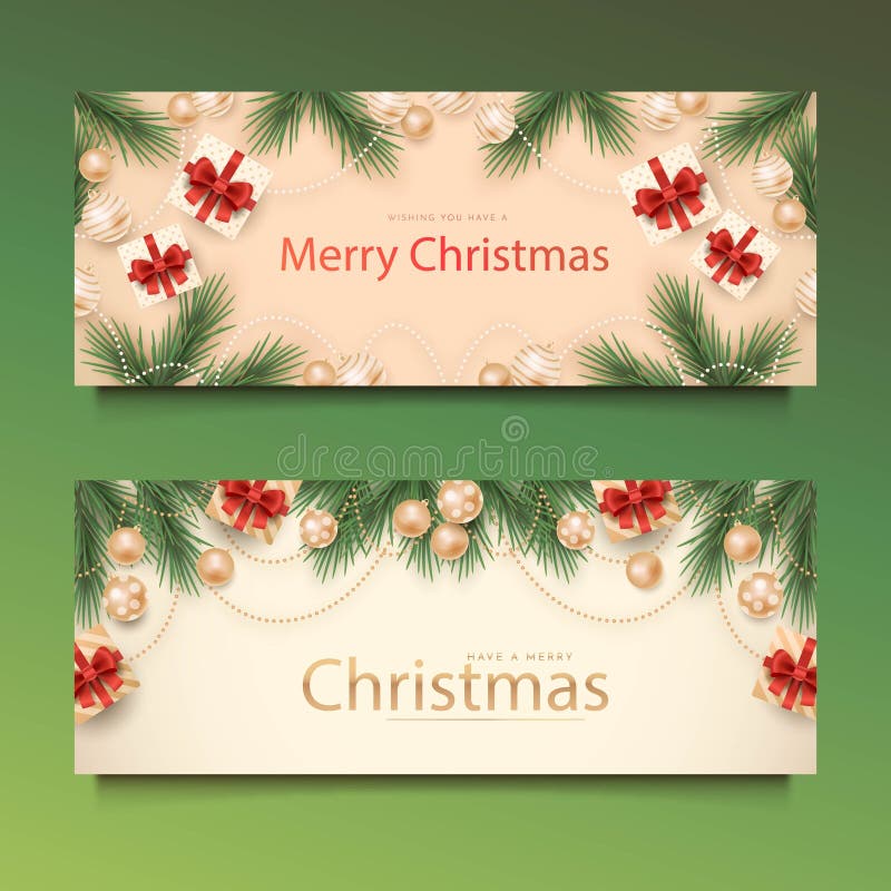 Realistic Christmas Horizontal Banners Set Abstract Design Vector ...