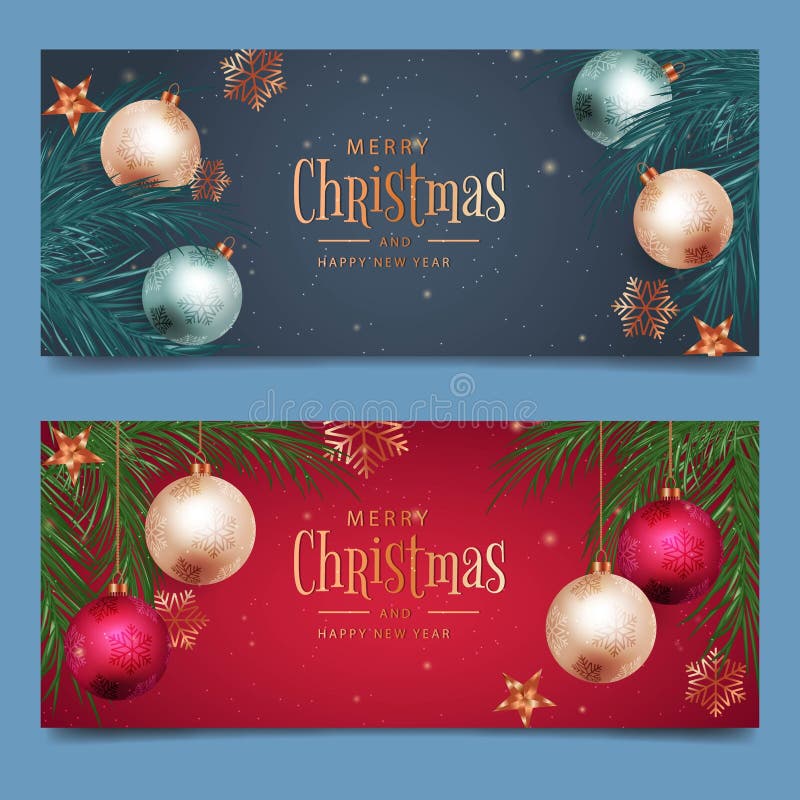 Realistic Christmas Horizontal Banners Set Abstract Design Vector ...
