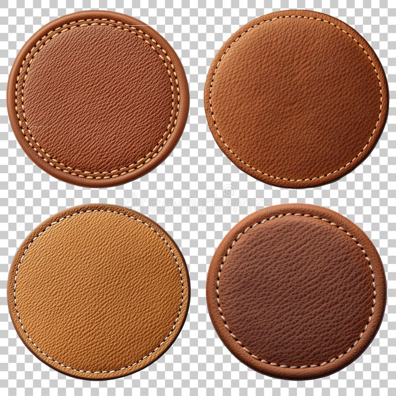Realistic Circle Patch Mockups with Stitching on Textured Leather Stock ...