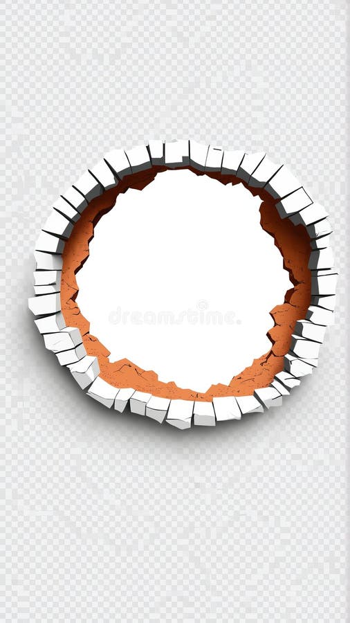 Realistic Circular Hole in Brick Wall with Cracked Edges on Transparent ...