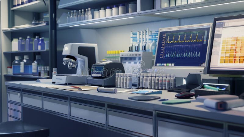 Realistic Clinical Laboratory Workbench with Instruments, Samples, and ...