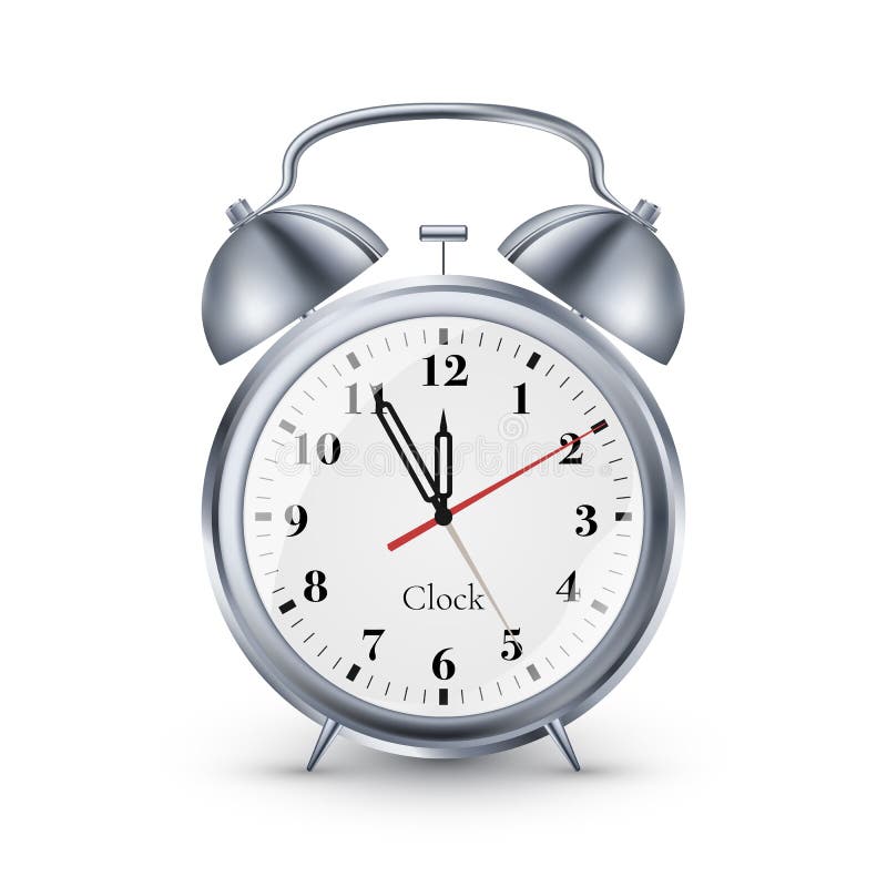 Realistic Clock with Bells in Metallic Vintage Style. Vector Stock ...