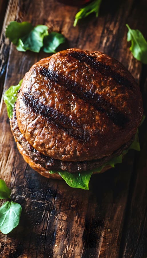 Realistic Close-up of Homemade Beef Burger on Wooden Table Stock ...