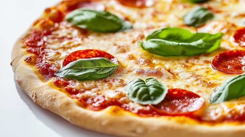 A Realistic, Close Up Image of a Pizza on a Clean, Bright White ...