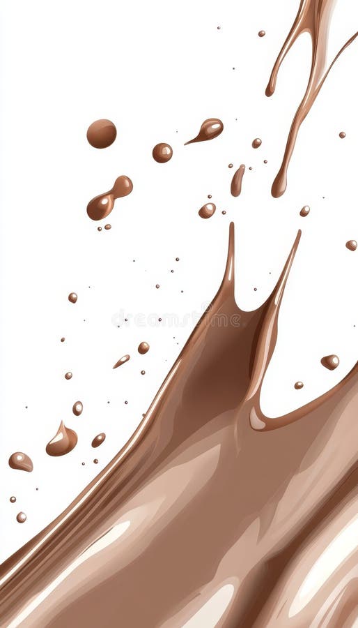 Realistic Close Up of Melted Cocoa Milk Chocolate Drizzled on a White ...