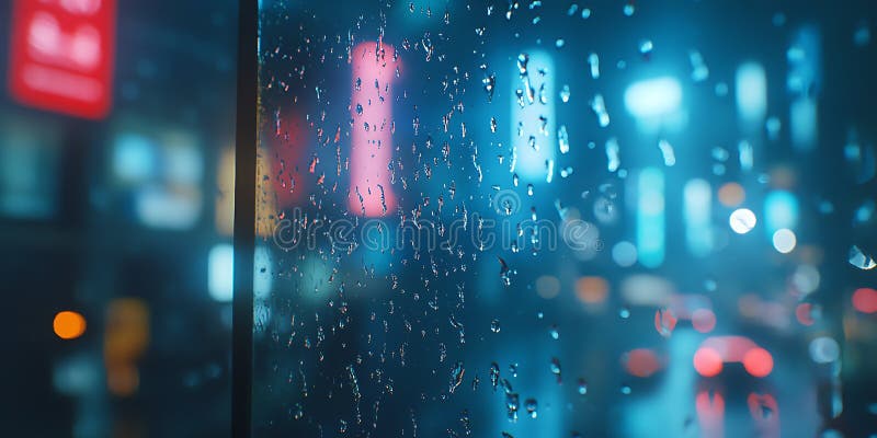 Realistic CloseUp of Raindrops on a Glass Window with a Soft Blurred ...