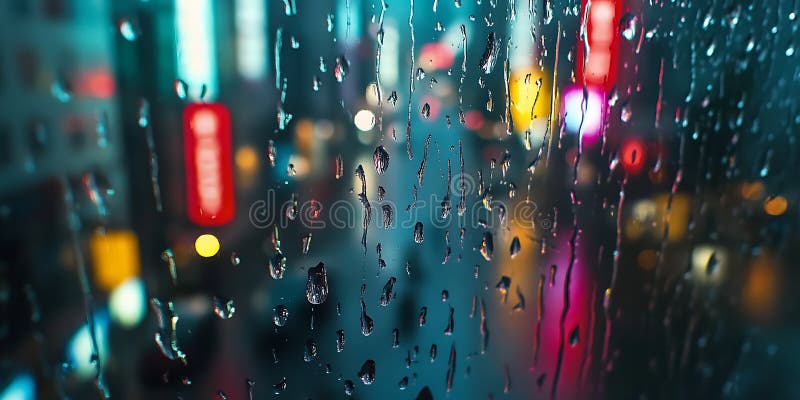 Realistic Close-Up of Raindrops on a Glass Window with a Soft Blurred ...