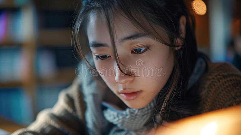 Realistic Close Up of a Student Deeply Focused in an Engaging Learning ...