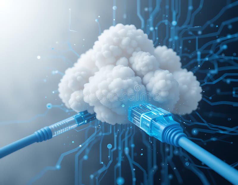 Realistic Cloud Computing Concept with Network Cable Stock Illustration ...