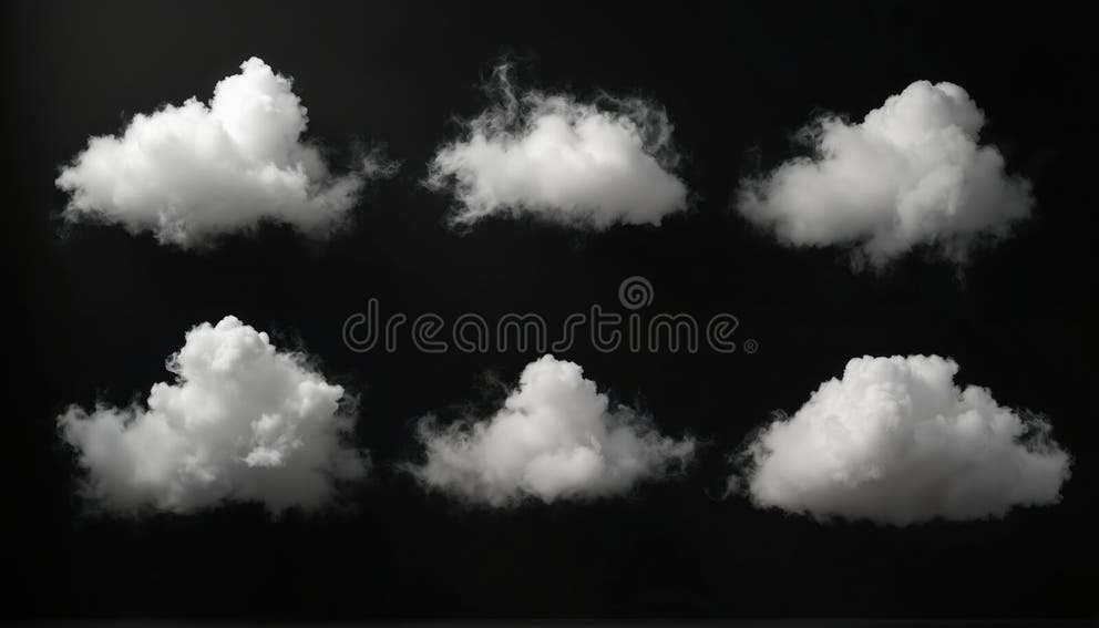 Realistic Cloud Fog Set Isolated on Black Backdrop. Fluffy Cloudscape ...