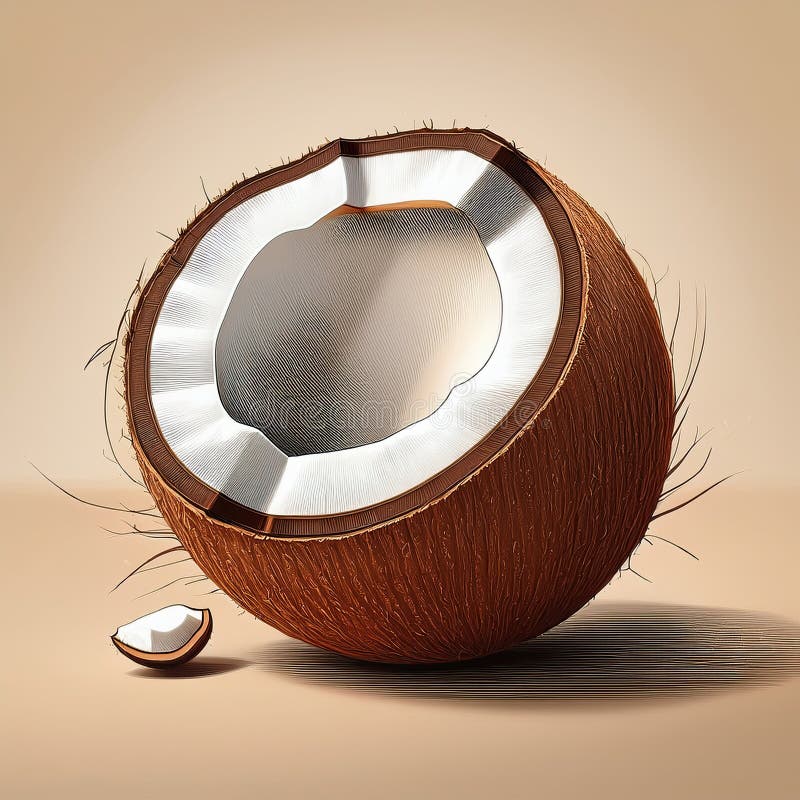 Realistic Coconut Close-up stock illustration. Illustration of detailed ...