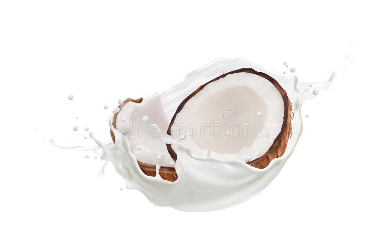 Realistic Coconut Milk and Splash with Splatters Stock Vector ...