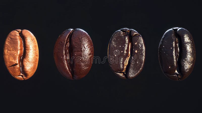Realistic Coffee Bean Varieties Display in Different Roasting Levels on ...