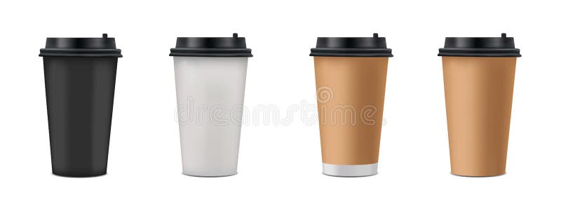 Realistic Coffee Paper Cup Set with Lid - Vector Illustrations Isolated ...