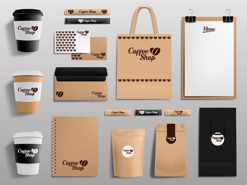 Realistic Coffee Shop Mockups. Cafe, Restaurant Corporate Identity, Cup ...