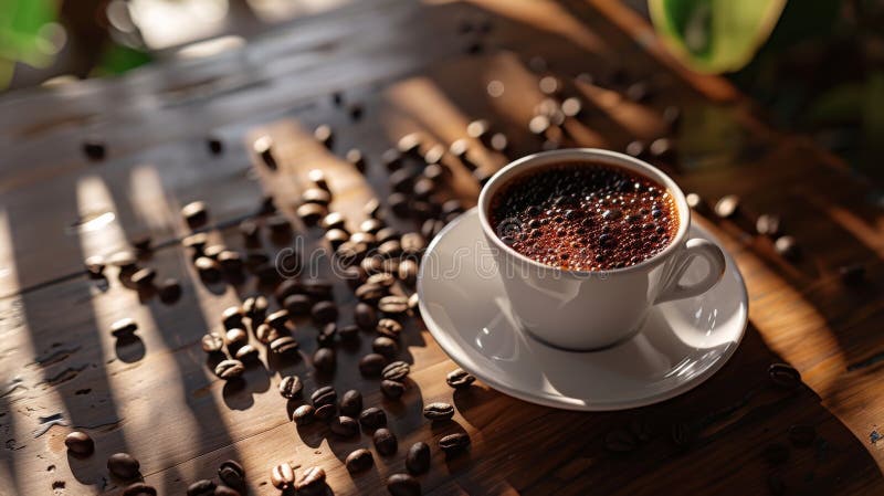 Realistic Coffee Still Life with Coffee Beans and a Cup of Coffee in a ...