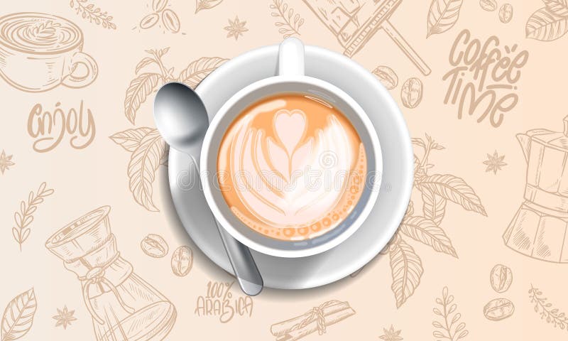 Realistic Coffee Time Background with Coffee Cup Stock Vector ...