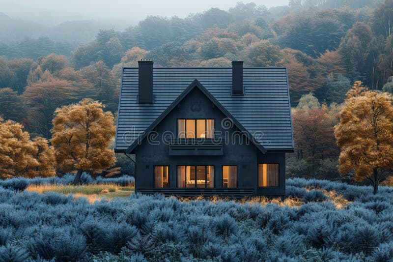 Realistic Collage of House Construction Blueprints Surrounding a Modern ...