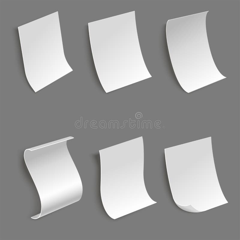 Realistic Collection of Paper Sheets in Different Side Views Stock ...