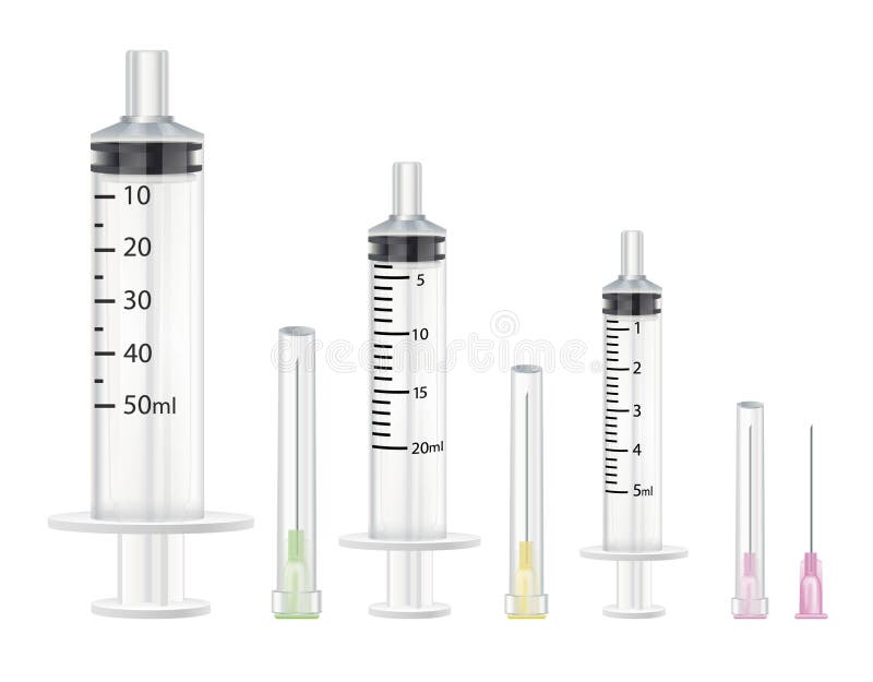 Realistic Collection of Vector Syringes and Needles. Isolated on White ...