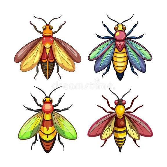 Realistic Color Illustration of Firefly Stock Vector - Illustration of ...