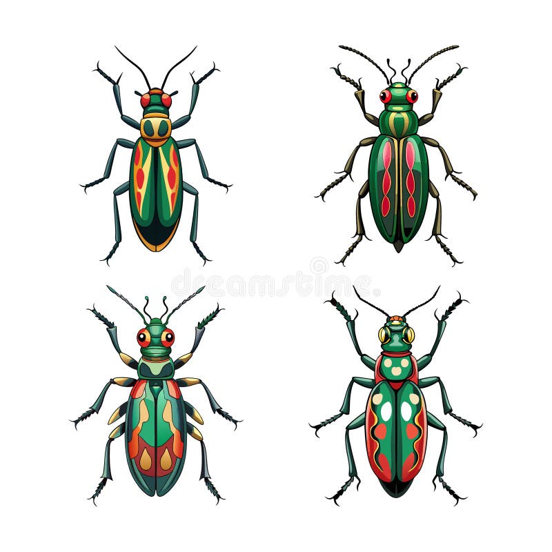 Realistic Color Illustration of Six-Spotted Tiger Beetle Stock Vector ...