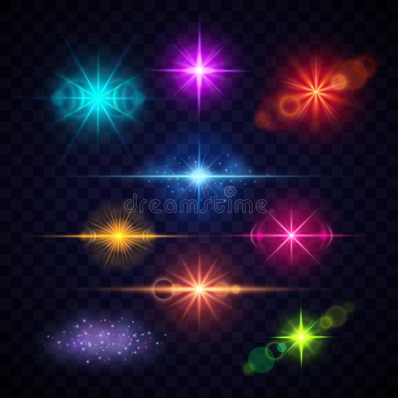 Realistic Color Lens Flare Light Effects, Vector Party Lights Set Stock ...
