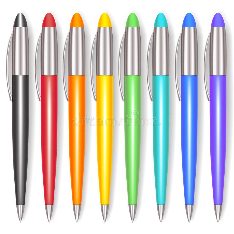 Realistic Color Pen Set. Vector Stock Vector - Illustration of ...
