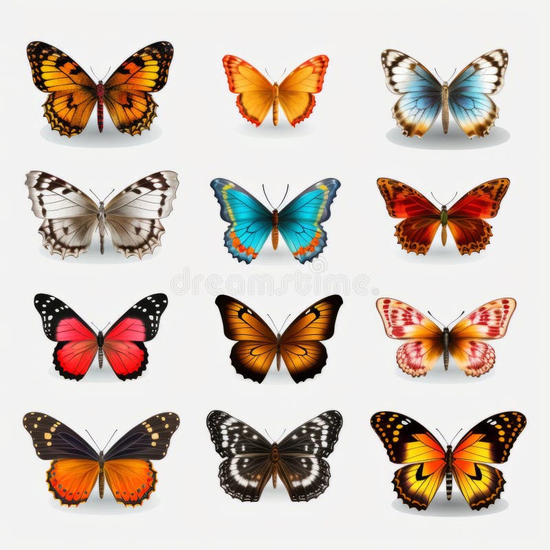 Realistic Colored Butterflies on White Background Stock Illustration ...