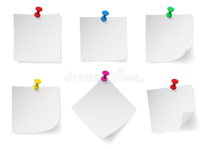 Realistic Colored Pin Push with Note Paper. Vector Illustration. Stock ...
