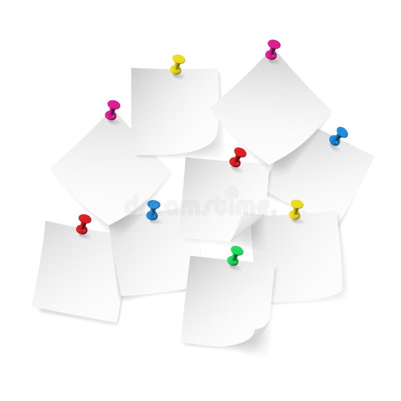 Realistic Colored Pin Push with Note Paper. Vector Illustration. Stock ...