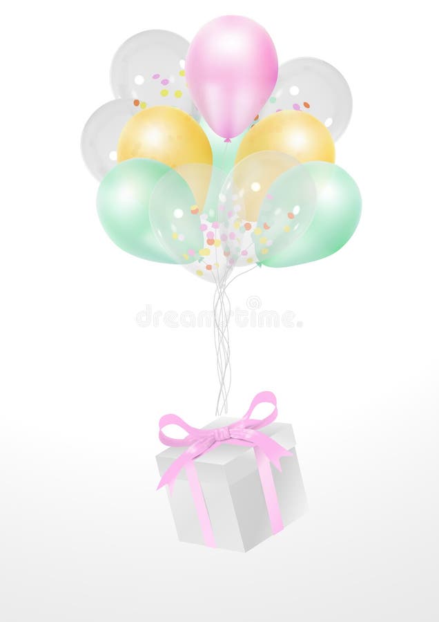 Realistic Colorful 3D Balloons with a Gift Box Stock Vector ...