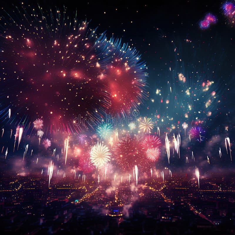 Realistic Colorful Fireworks. AI Render. Stock Illustration ...