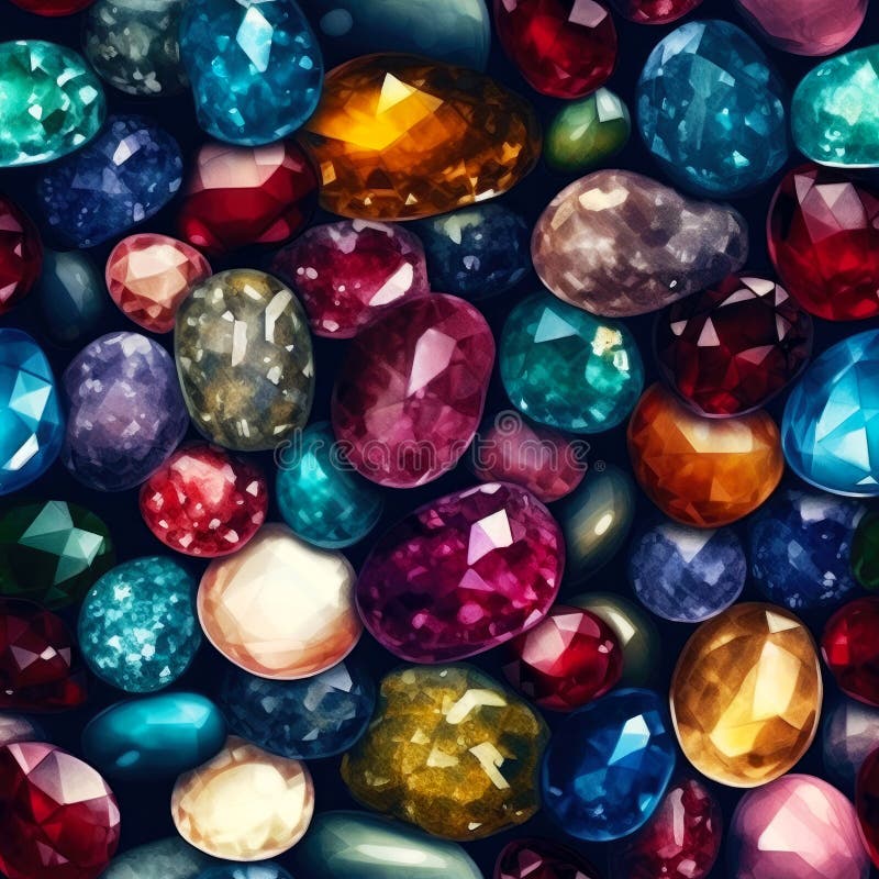 Realistic Colorful Gemstone Illustration Seamless Pattern Stock ...
