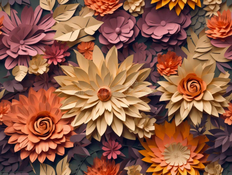 Realistic Colorful Paper Flowers Seamless Pattern. Generative Ai Stock ...