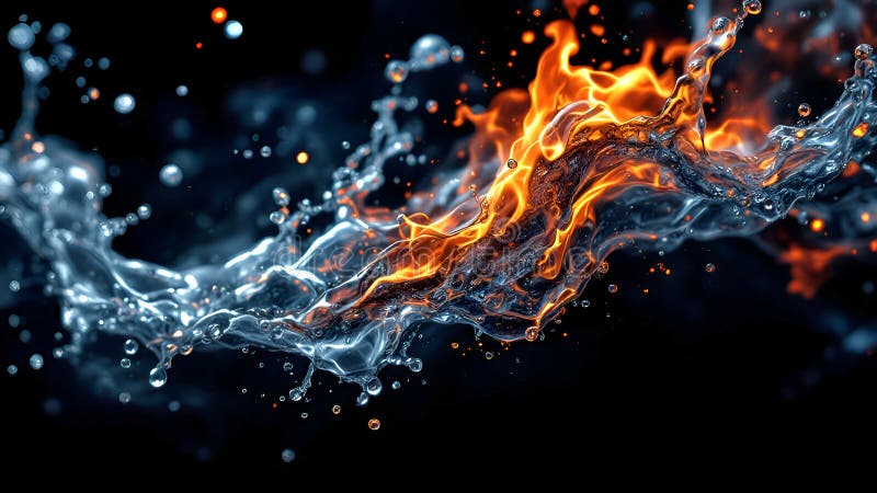 Realistic Combination of Water with Fire on Black Background Stock ...