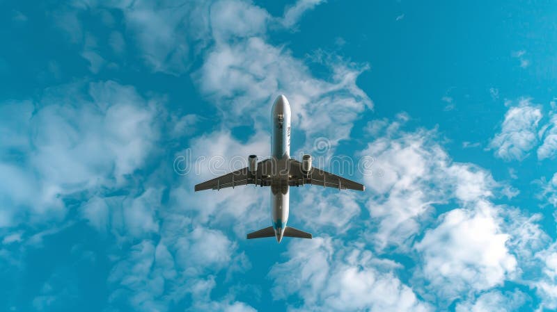 Realistic Commercial Airplane Flying in Clear Blue Sky with White ...