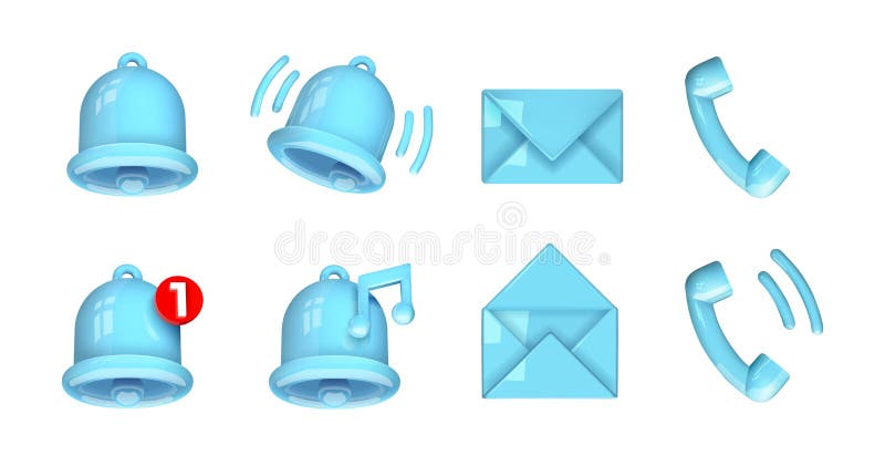 Realistic Communication Icon. 3D Plastic Phone, Notification Bell and ...