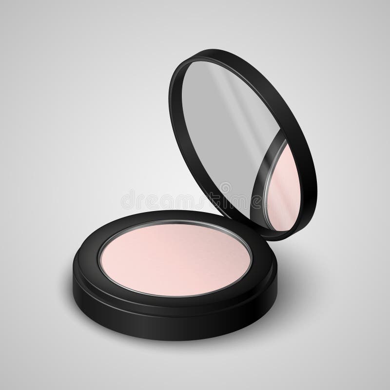 Realistic Compact Powder in Black Container with Mirror. Stock ...
