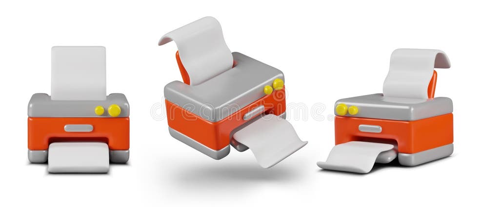 Realistic Composition with Cartoon Printer Prints on Paper in Different ...