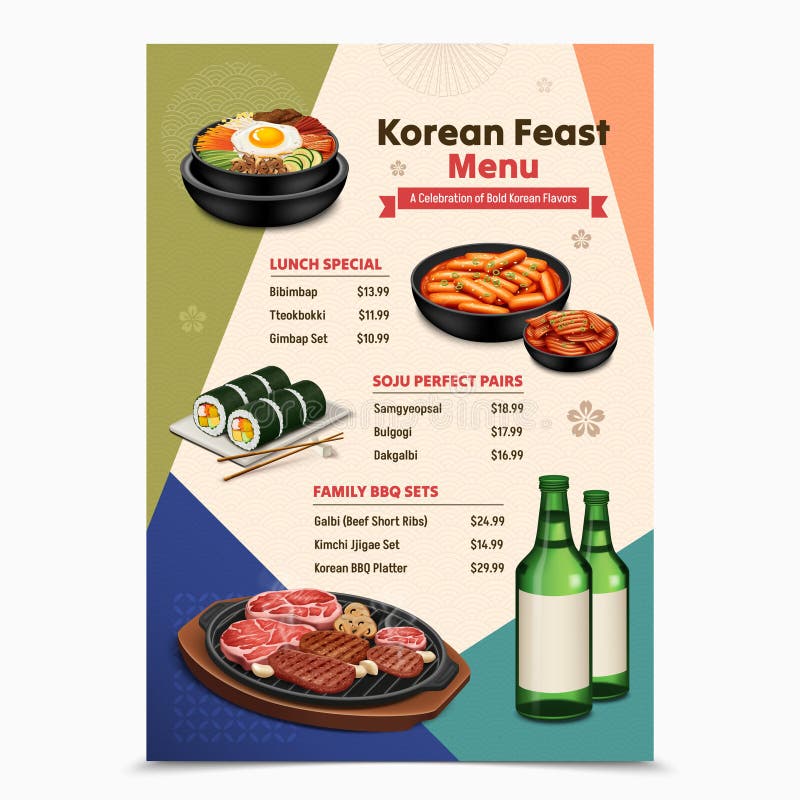 Realistic Composition of a Korean Menu Design Stock Vector ...