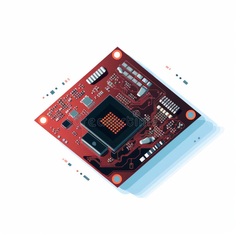 Realistic Computer Chip Illustration with Red and Black Graphics Stock ...