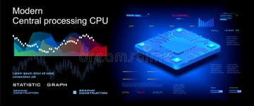 Realistic Computer CPU Chip. Powerful Central Processor in Axonometric ...