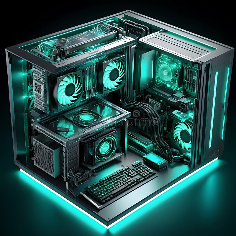 Isometric Liquid Cooling Tech in Computer Interior Stock Illustration - Illustration of view ...