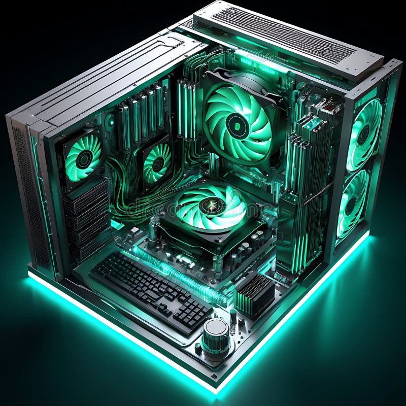 Isometric Liquid Cooling Tech in Computer Interior Stock Illustration ...