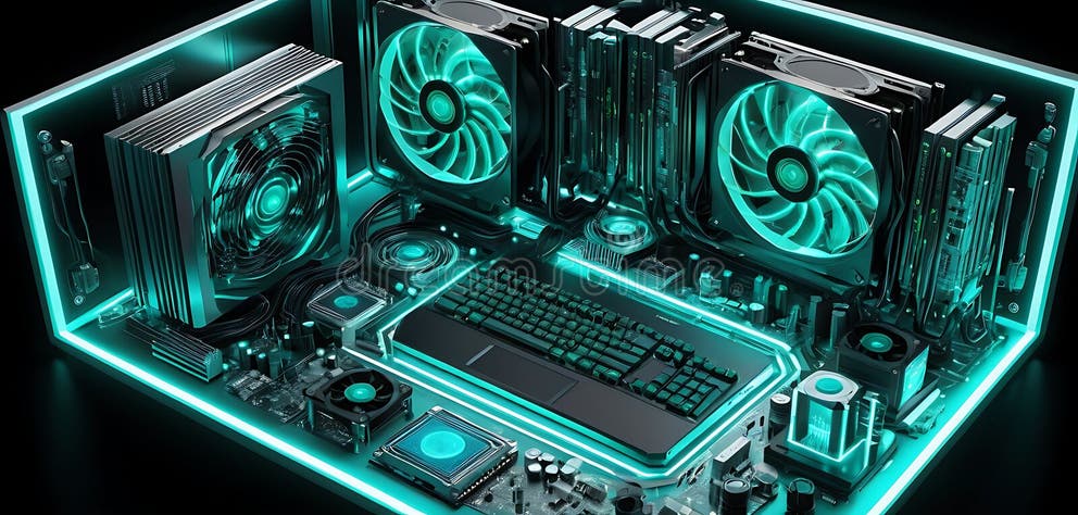 Isometric Liquid Cooling Tech in Computer Interior Stock Illustration ...